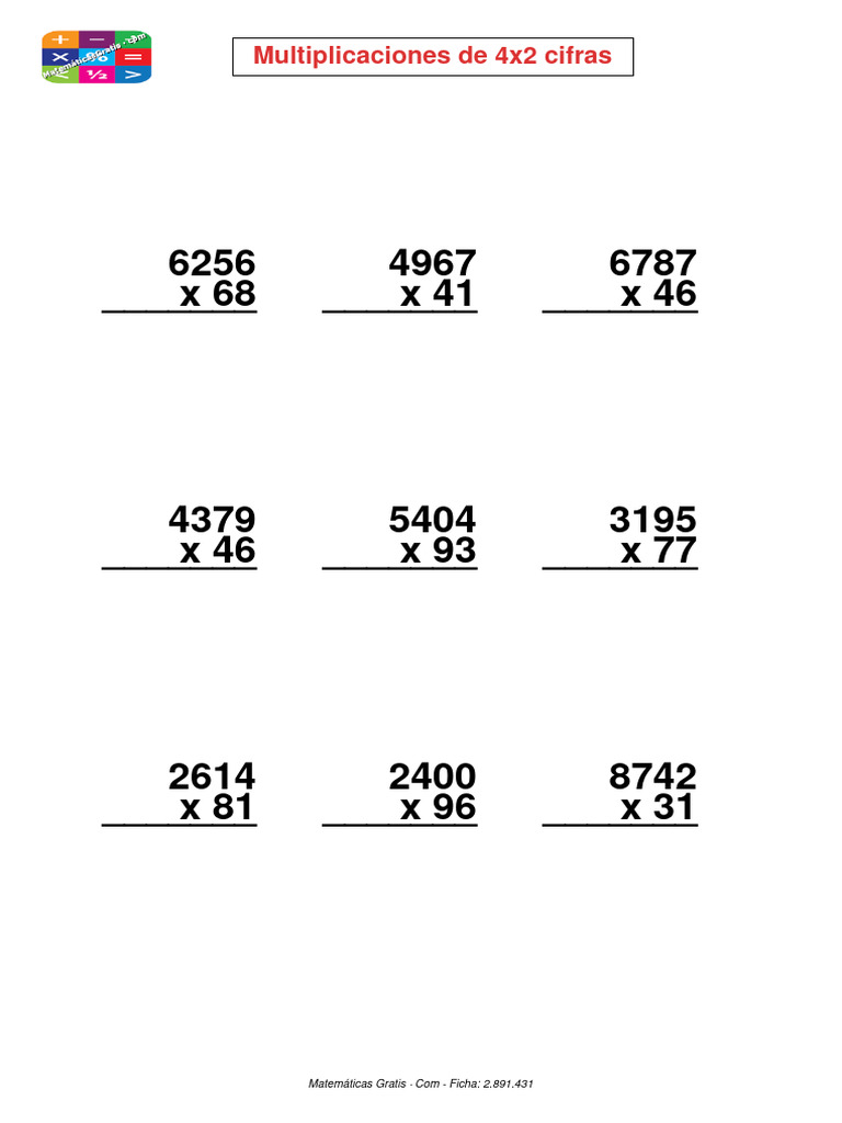 Multiplicaciones 4x2 cifras resueltas | PDF