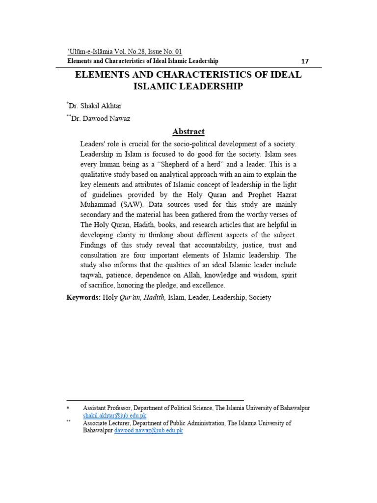 Characteristic of Ideal Islamic Leader | PDF | Quran | Islam
