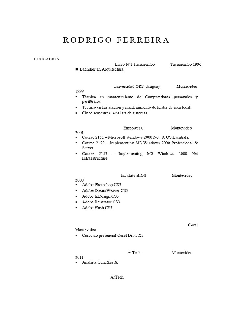Currículum Rodrigo Ferrerira | PDF | Windows 2000 | Software de la aplicacion