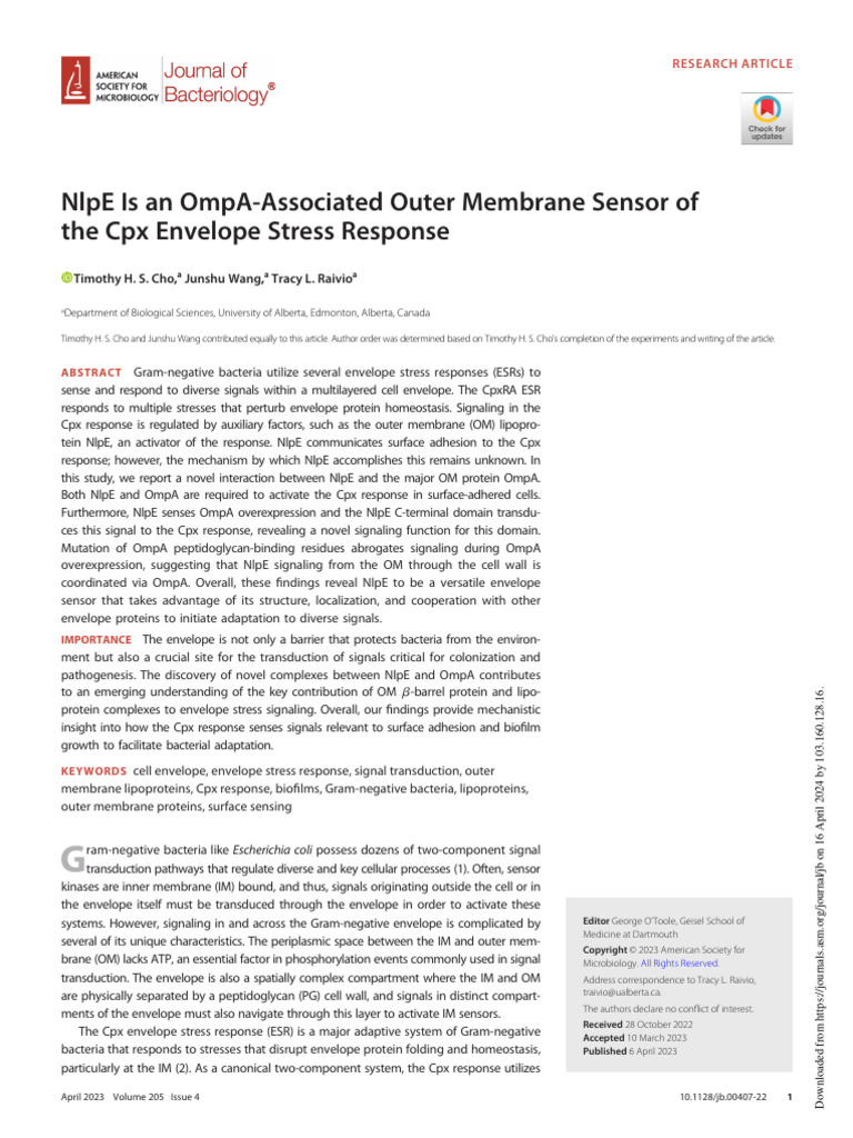 Cho Et Al 2023 Nlpe Is An Ompa Associated Outer Membrane Sensor of The ...