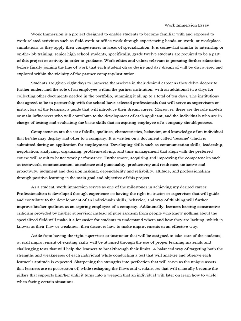 1,000 Word Essay For Work Immersion | PDF | Learning | Psychological ...
