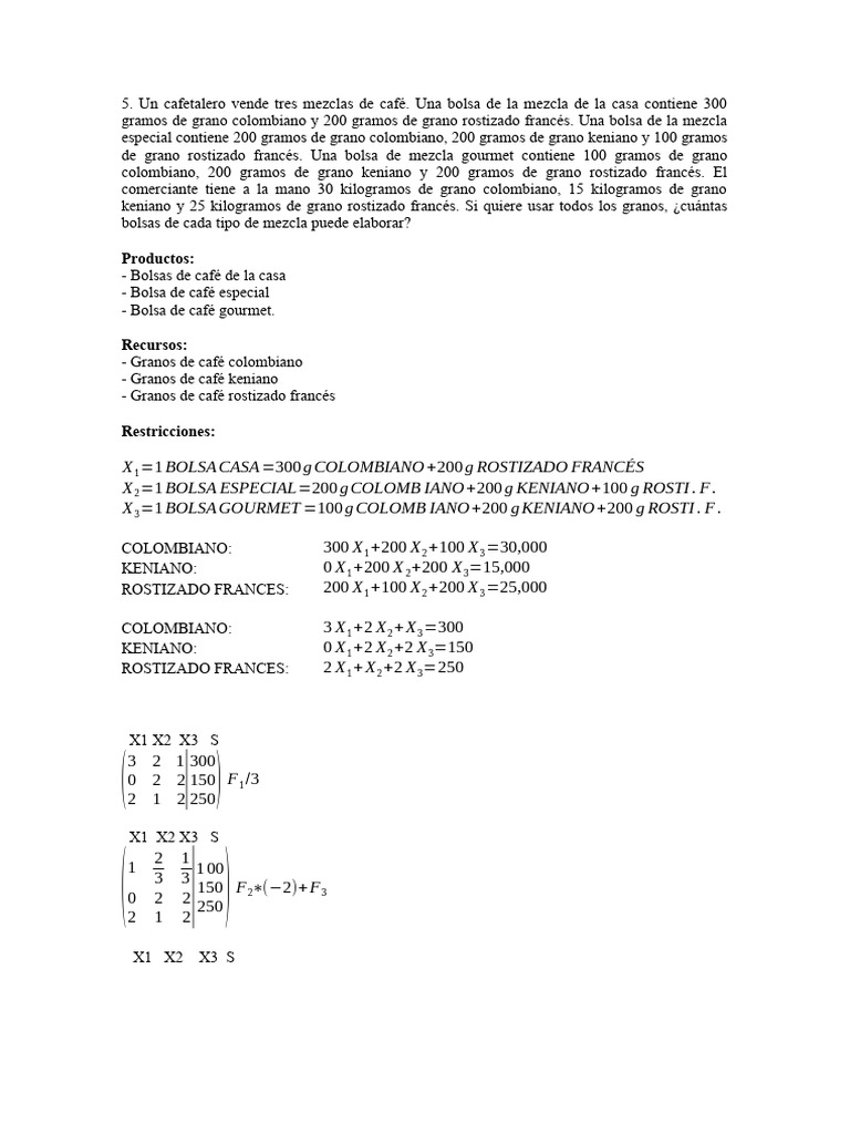 Ejercicio de Mate Tiiif | PDF | café | Cultivos