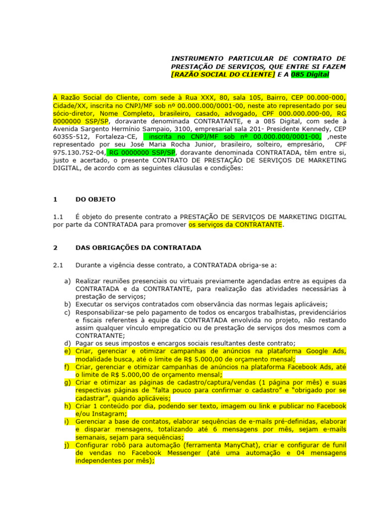 Modelo de Contrato Matriz | PDF | SEO | Facebook