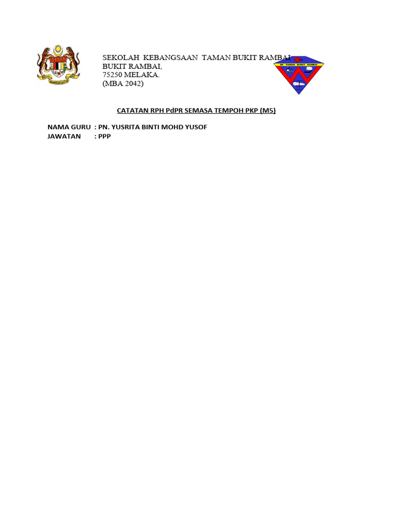 CATATAN RPH PDPR SEMASA TEMPOH PKP (M5) | PDF