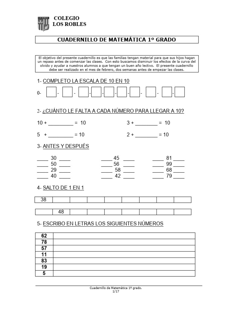 Cuadernillo Matematica 1er Grado | PDF