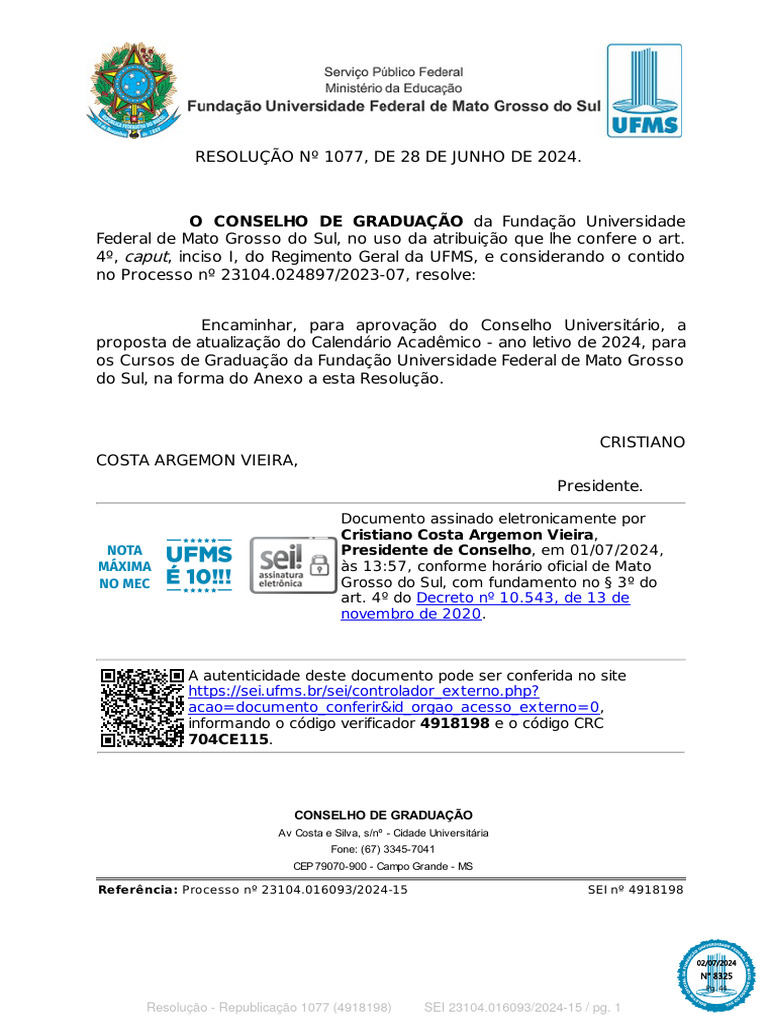 1077 - Calend Rio Acad Mico 2024 - Atualizado | PDF