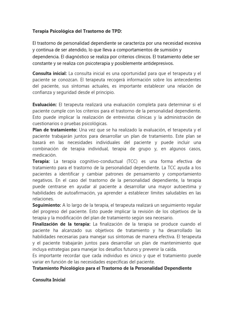 Terapia Psicológica del Trastorno de TPD | PDF | Terapia de conducta cognitiva | Terapia