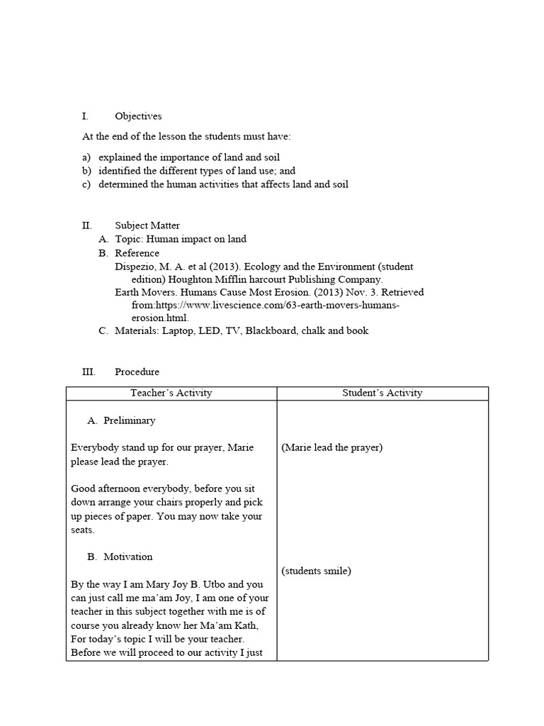 Lesson Plan in Human Impact On Land | PDF | Soil | Human Impact On The ...