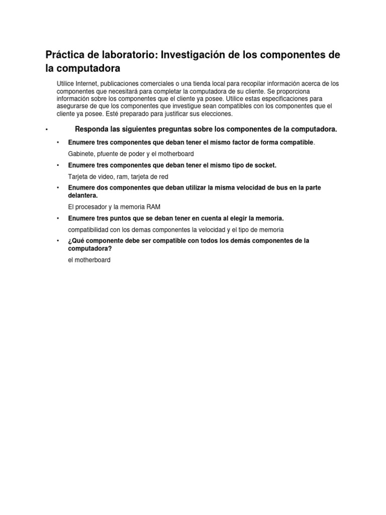 1.3.1.13 Lab - Research Computer Components | PDF | Memoria de acceso ...