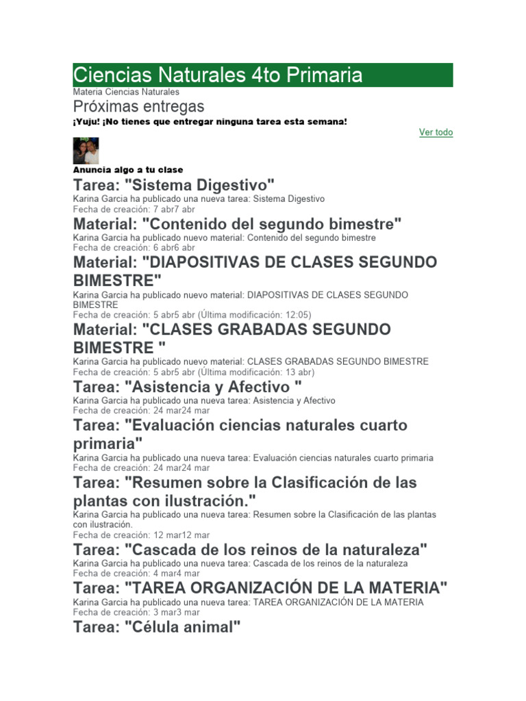 Tareas de Ciencias Naturales 4º Primaria | PDF | Biología | Science