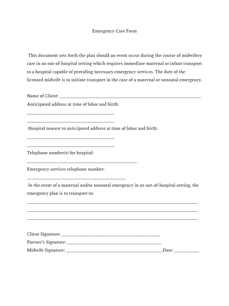 Emergency Care Form | PDF