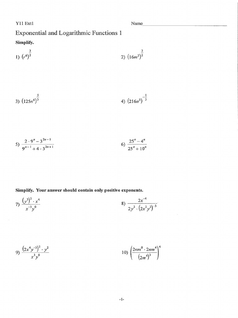 Exp and Log Functions 1 | PDF