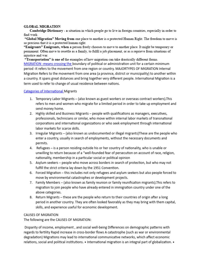 FINALS_ GLOBAL MIGRATION | PDF | Human Migration | Migrant Worker