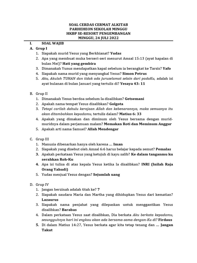 Soal Cerdas Cermat Alkitab | PDF | Agama & Spiritualitas