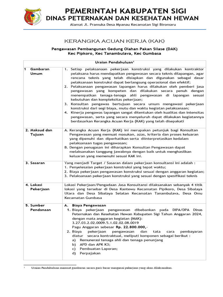 KAKPengawasan Gedung Silase Kec Pipikoro Tanambulava Gumbasa | PDF