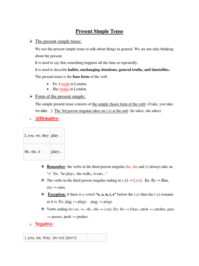 Present Simple Tense Explained | PDF | Linguistics | Linguistic Typology