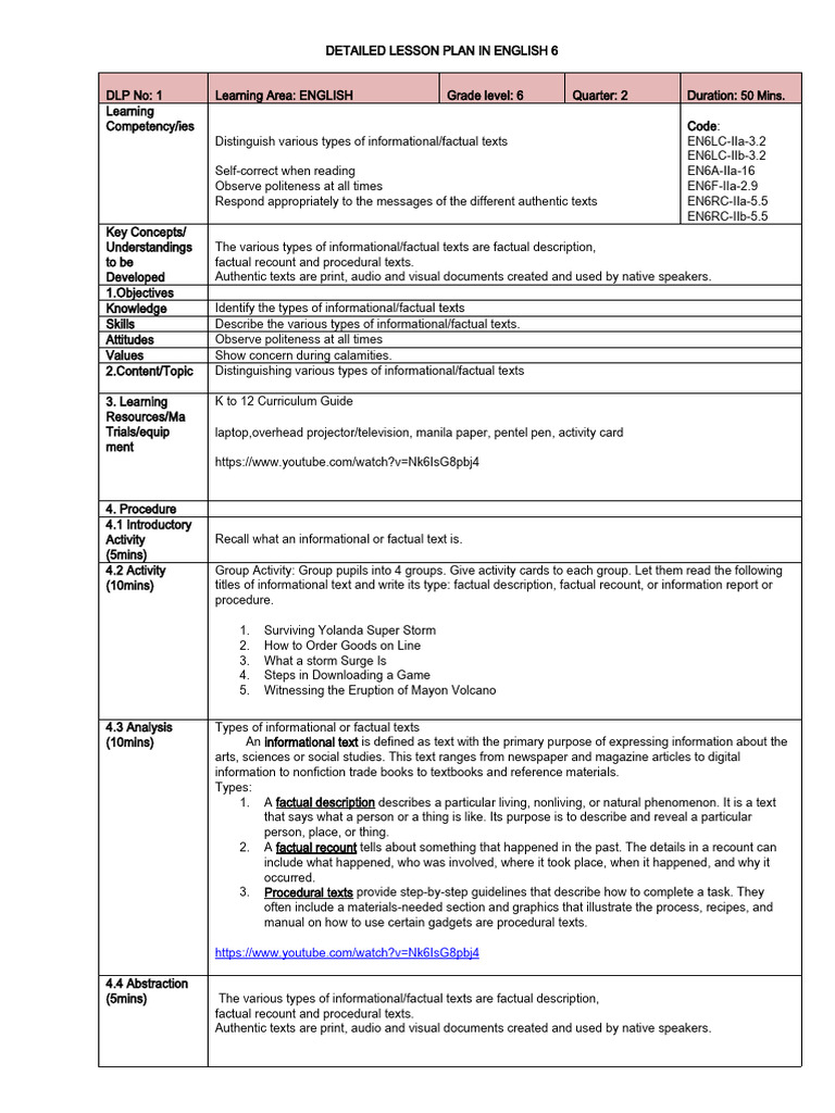 Q2 - DLP 1 Distinguish Various Types of Factual Texts | PDF | Learning ...