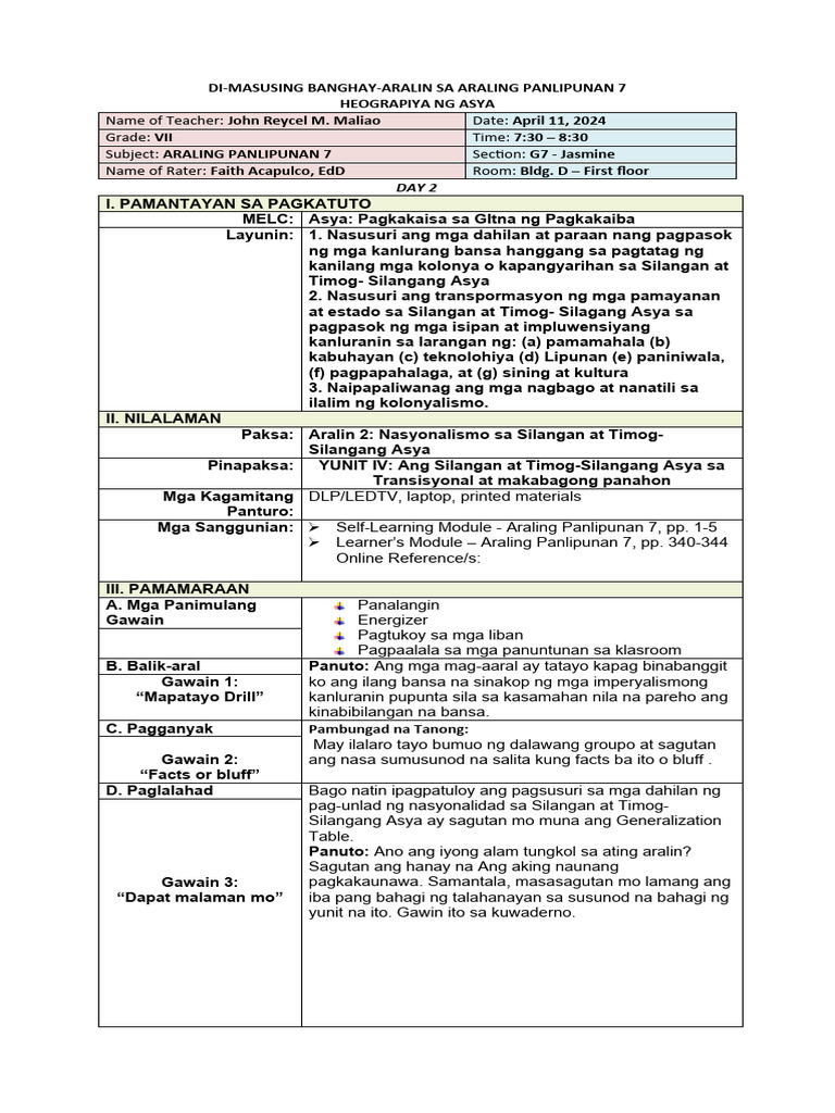 LESSON PLAN FOR NEXT WEEK Day 2 | PDF