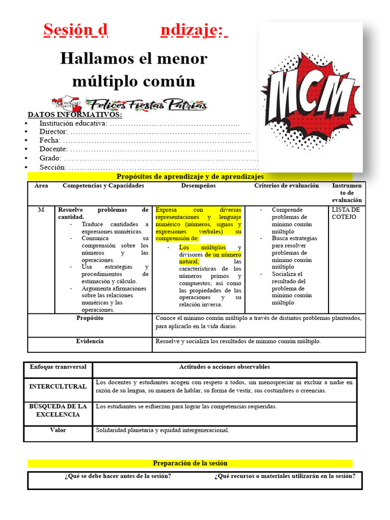 6º Grado Dia 4 Mat. Hallamos El Menor Múltiplo Común | PDF | Evaluación