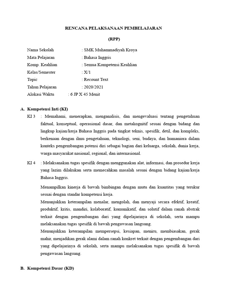 3.7 Recount Text RPP KELAS 10 K13 | PDF