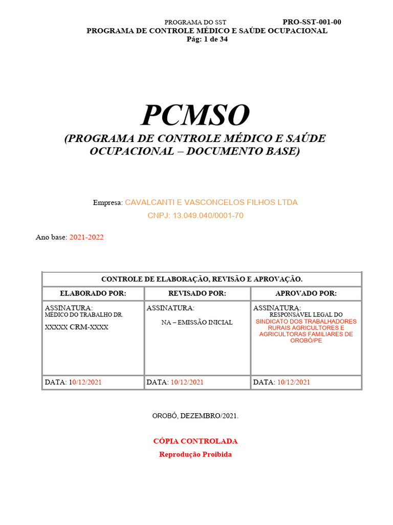 PCMSO Modelo Organização Contabil Word | PDF | Terapia ocupacional ...