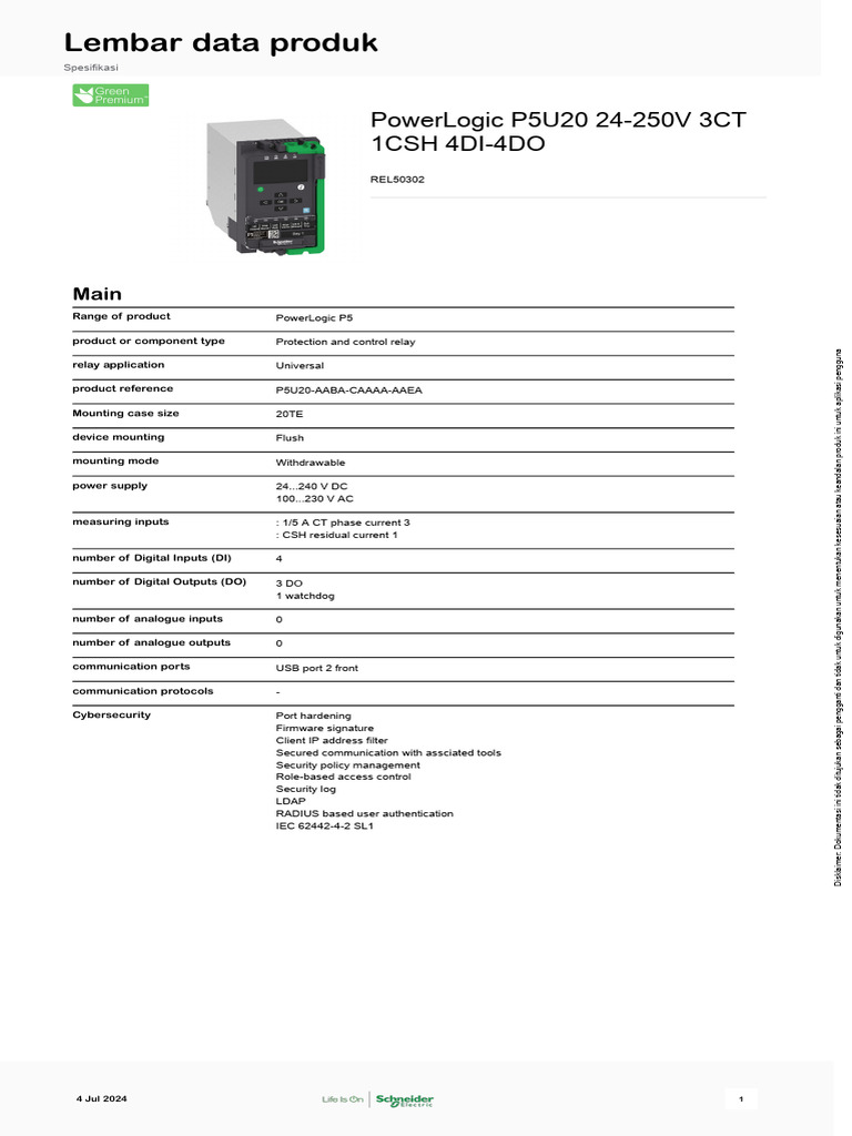 Schneider Electric PowerLogic-P5 REL50302 | PDF | Electromagnetic Compatibility | Power Supply