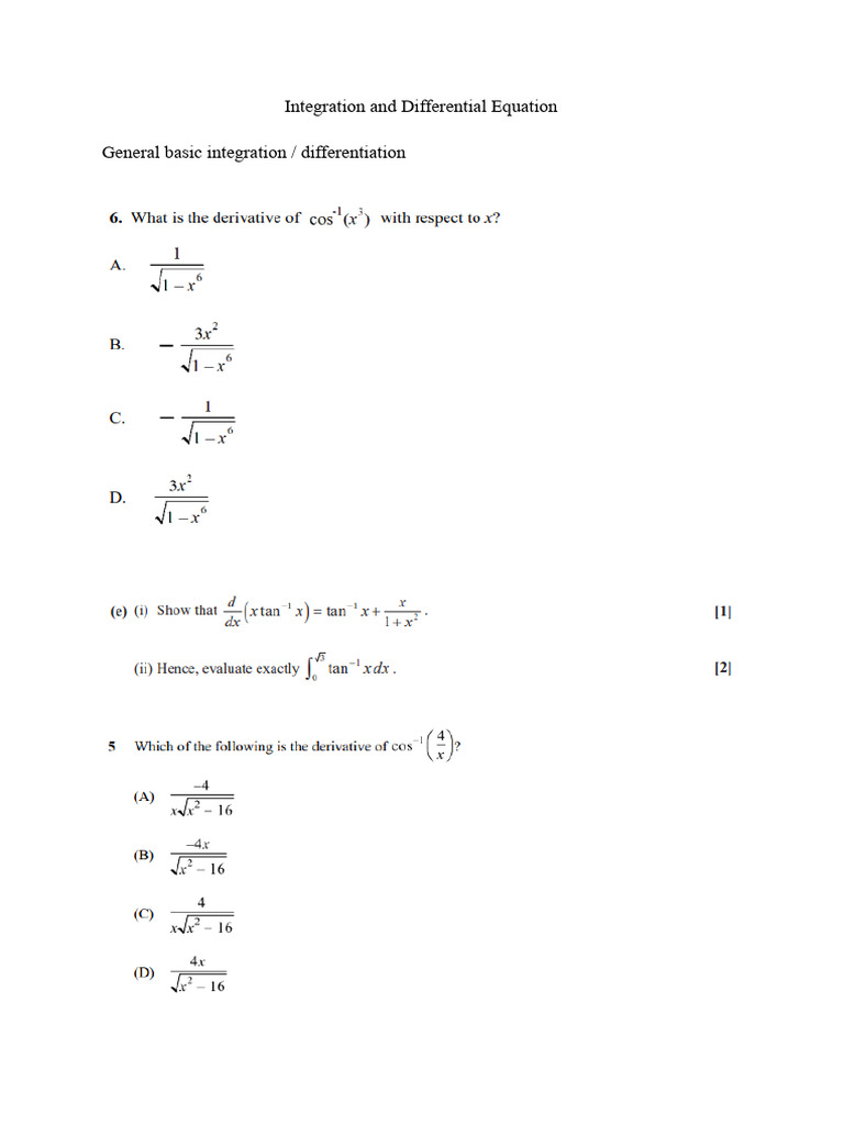 Ext1 Integration and Differential Equation Questions | PDF