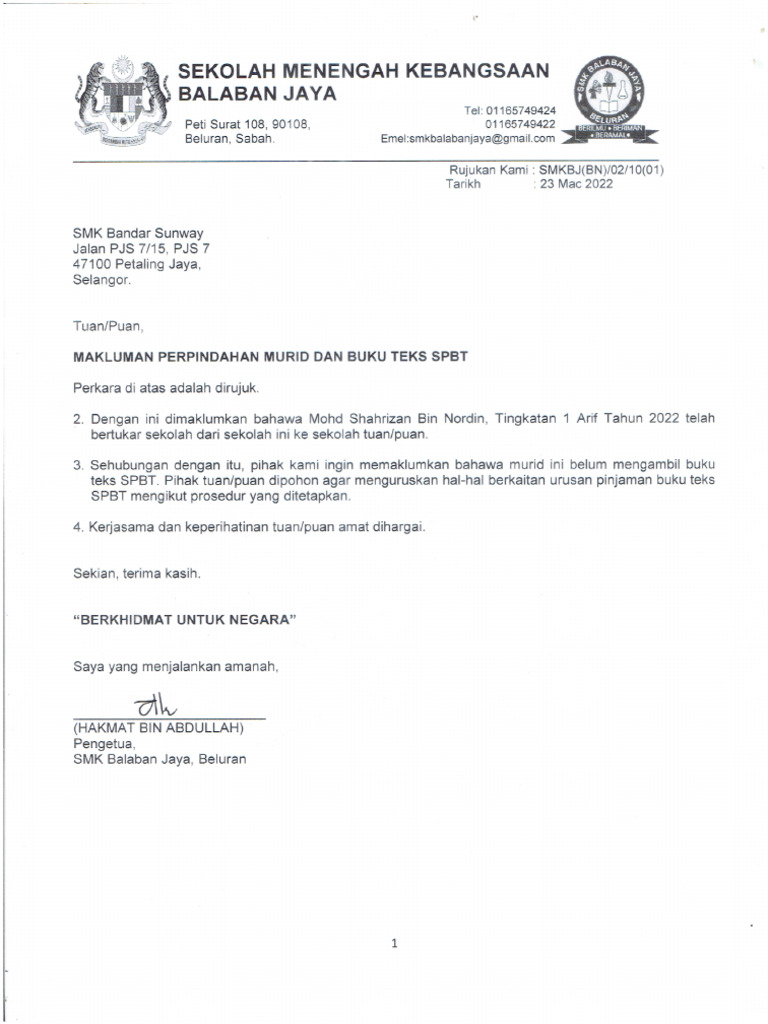 Contoh Surat Makluman | PDF