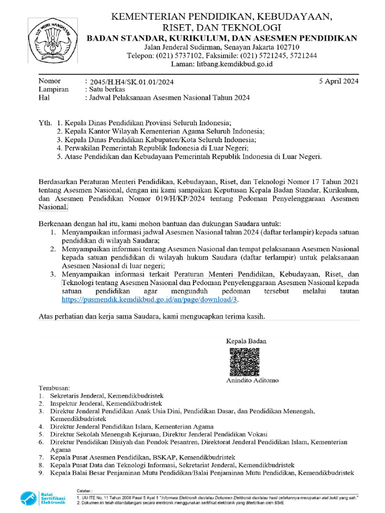 Jadwal Pelaksanaan Anbk 2024 | PDF