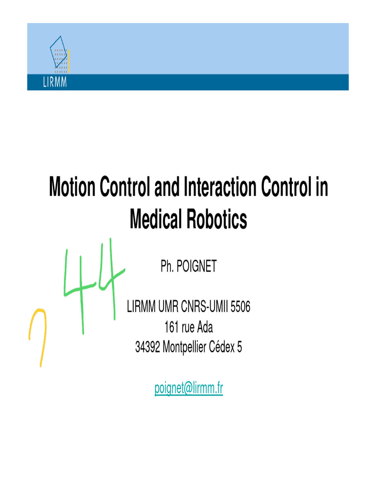 Medical Robotics: Motion & Interaction Control | PDF | Control Theory ...