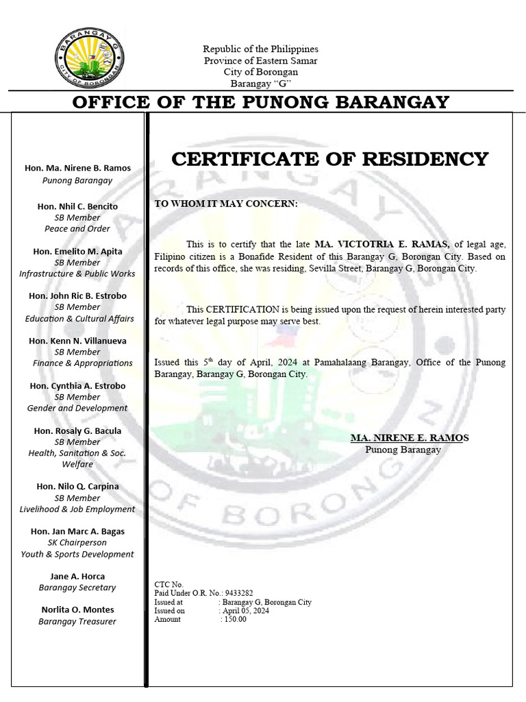 Certificate of Residency | PDF