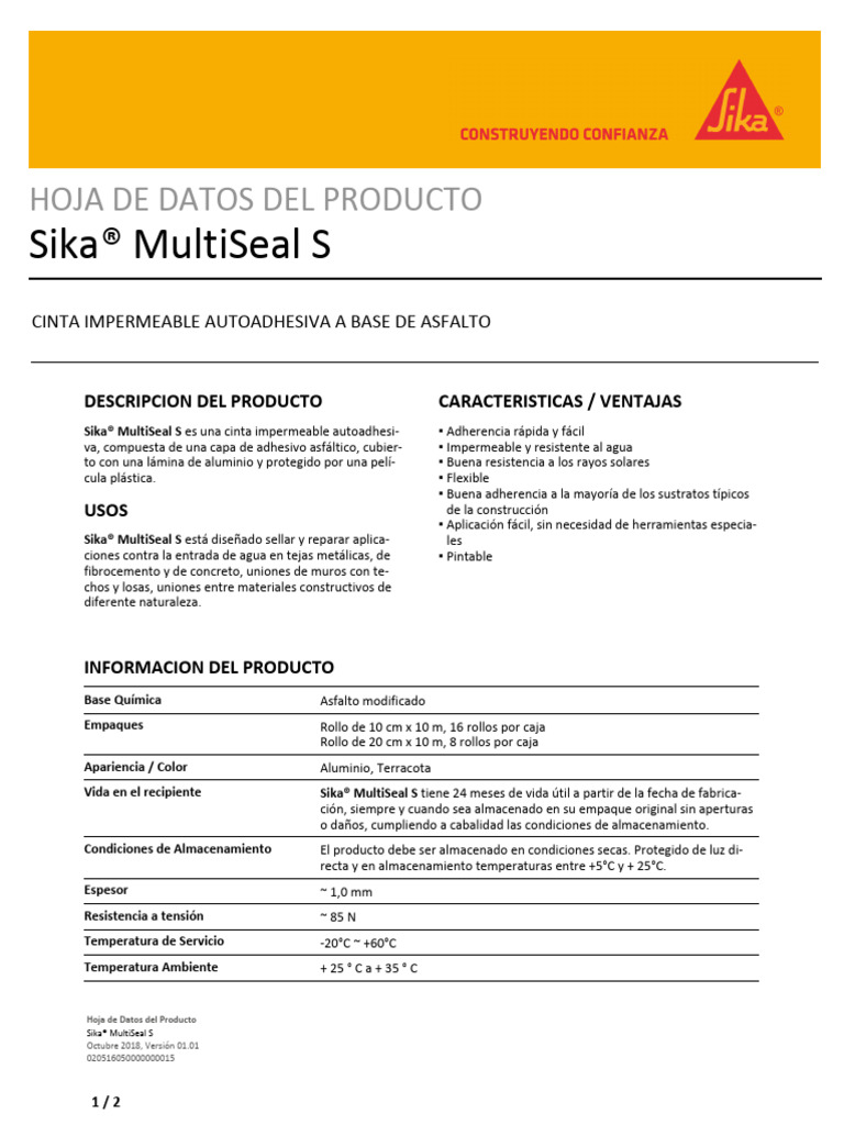 Co-Ht - Sika MultiSeal S | PDF | Aluminio | Materiales
