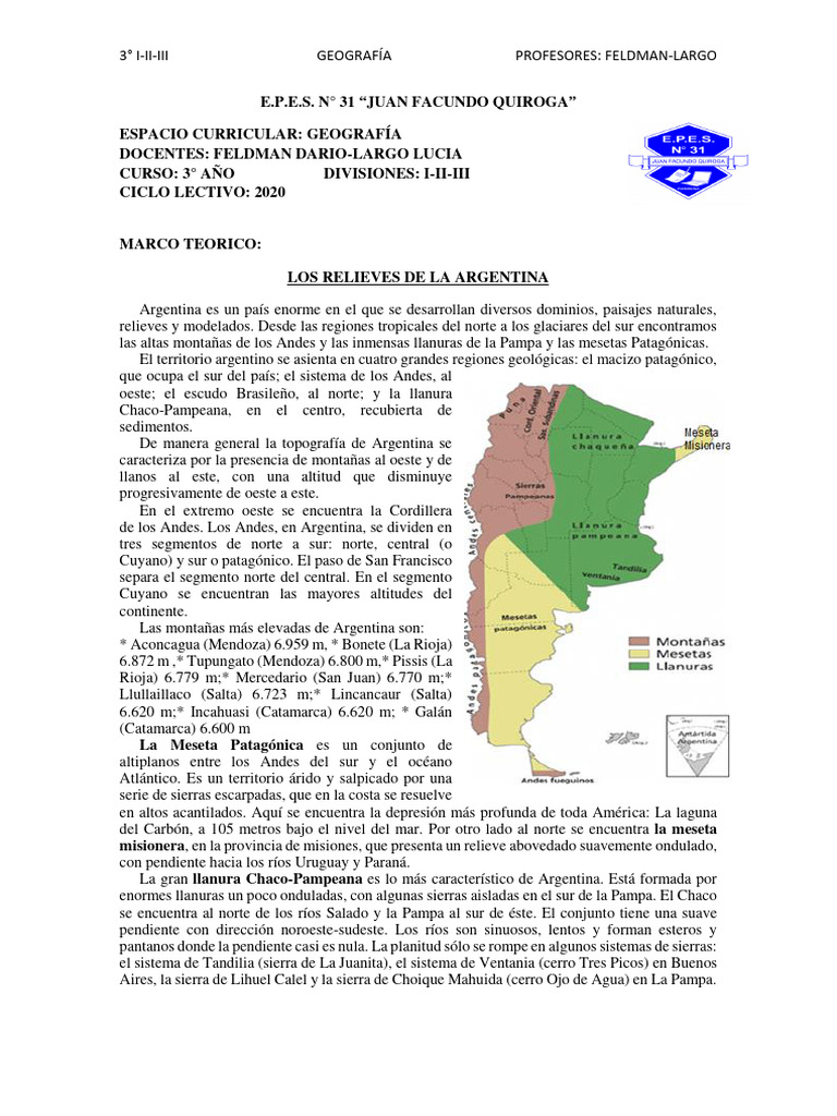 Geografc38da. 3c2b0 I II III Los Relieves de La Argentina | PDF | Andes | Montañas