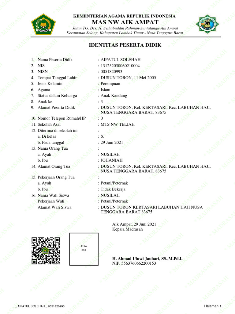 Identitas Kelas XII - IPS.2 | PDF