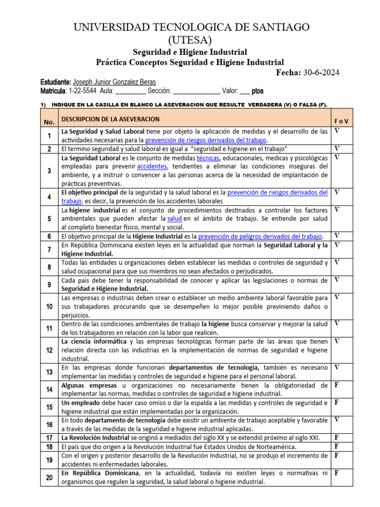 Pract FoV ConceptosHI | PDF | Seguridad y salud ocupacional | Higiene Ocupacional