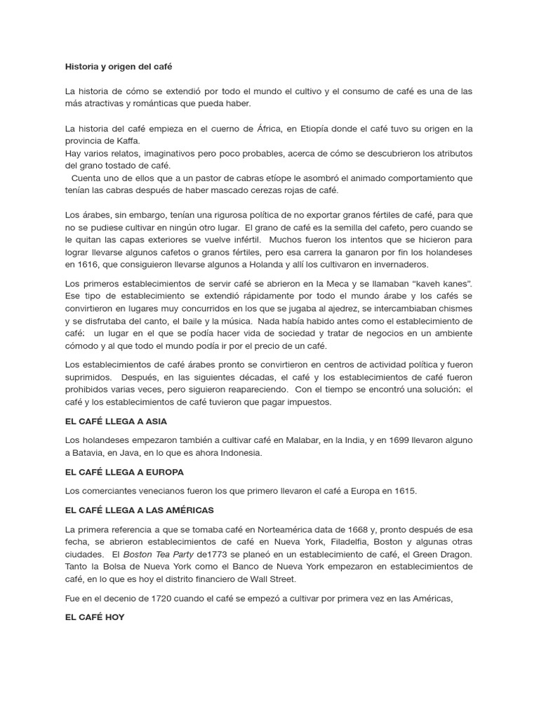 Historia Y Origen Del Café Pdf Café Economias