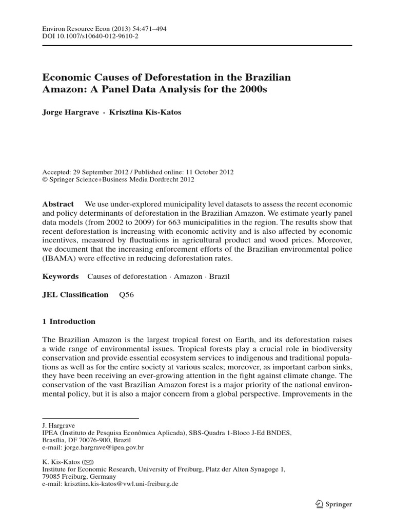Economic Causes of Deforestation in The Brazilian Amaz Panel | PDF ...