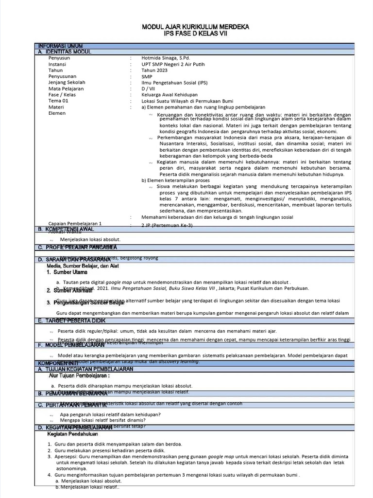 Modul Ajar IPS 7 | PDF | Karier & Perkembangan