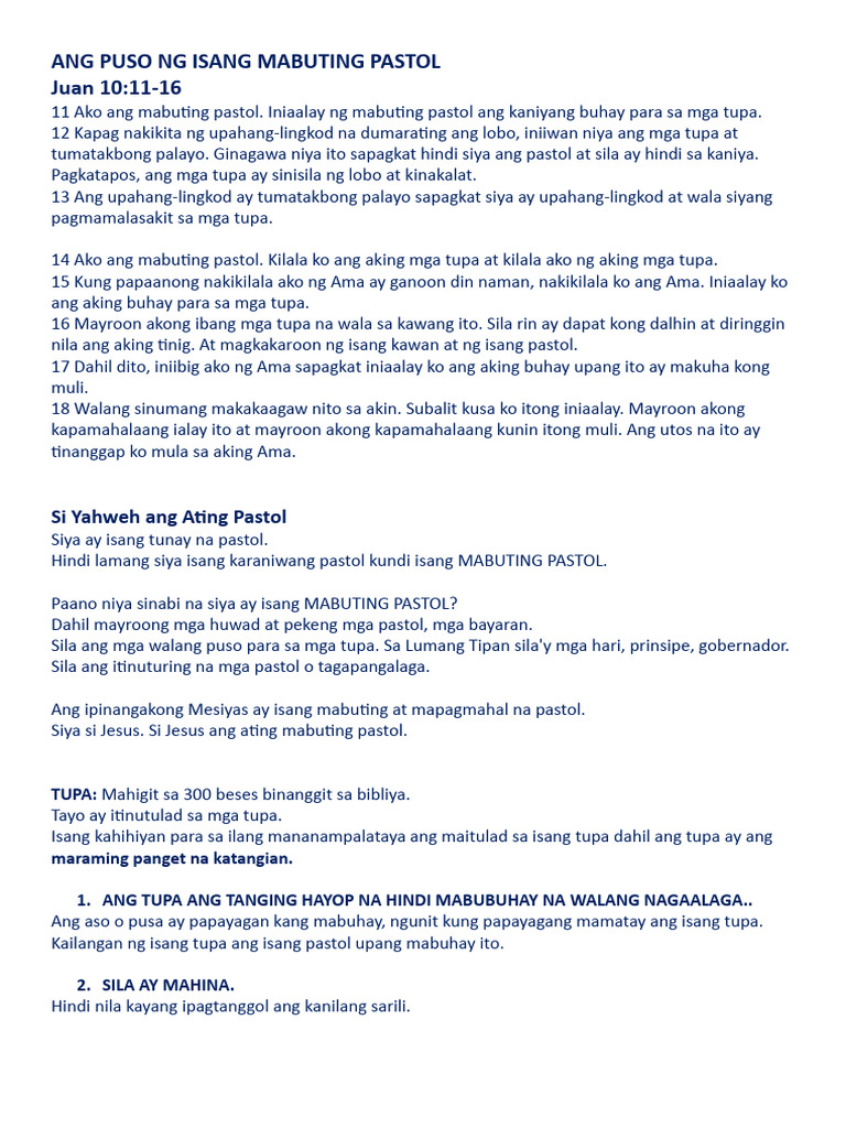 Si Yahweh Ang Ating Pastol | PDF