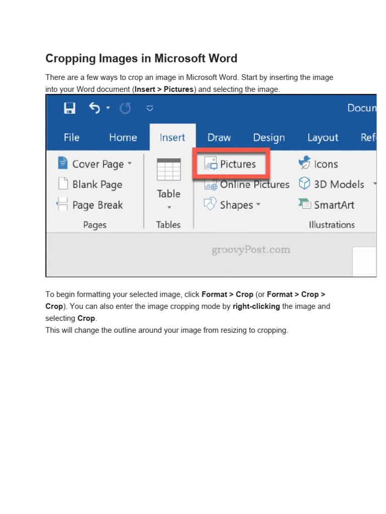 Cropping Images in Microsoft Word Guide | PDF | Microsoft Word | Computing