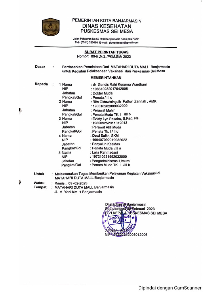 Surat Tugas Pelayanan Vaksinasi | PDF