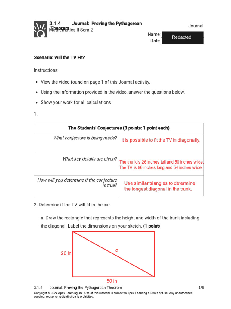3.1.4 Journal - Proving The Pythagorean Theorem | PDF | Triangle | Elementary Mathematics