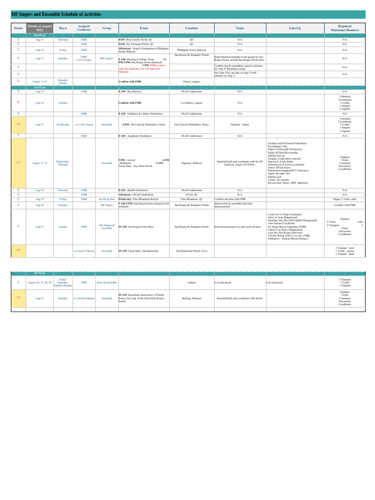 MS Schedule of Activities August 2022 | PDF | Christian Worship And ...