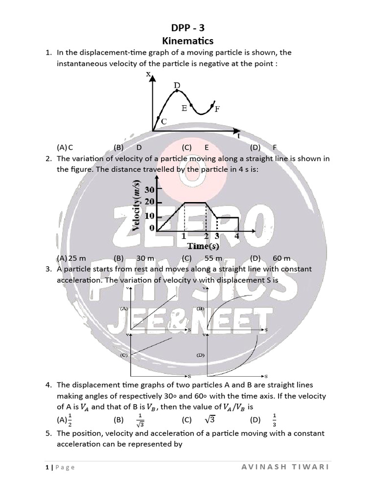 DPP - 3 Kinematics | PDF | Acceleration | Velocity