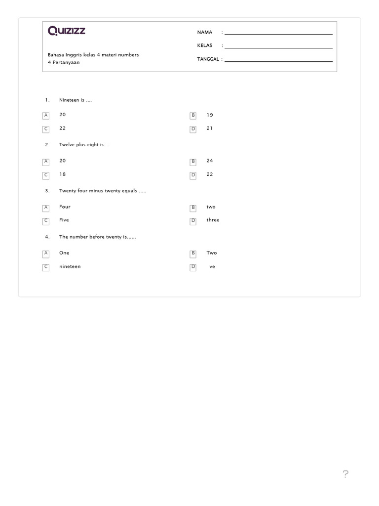 Bahasa Inggris kelas 4 materi numbers (1) | PDF