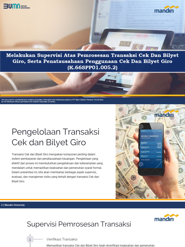 Melakukan Supervisi Atas Pemrosesan Transaksi Cek Dan Bilyet Giro, Serta Penatausahaan ...