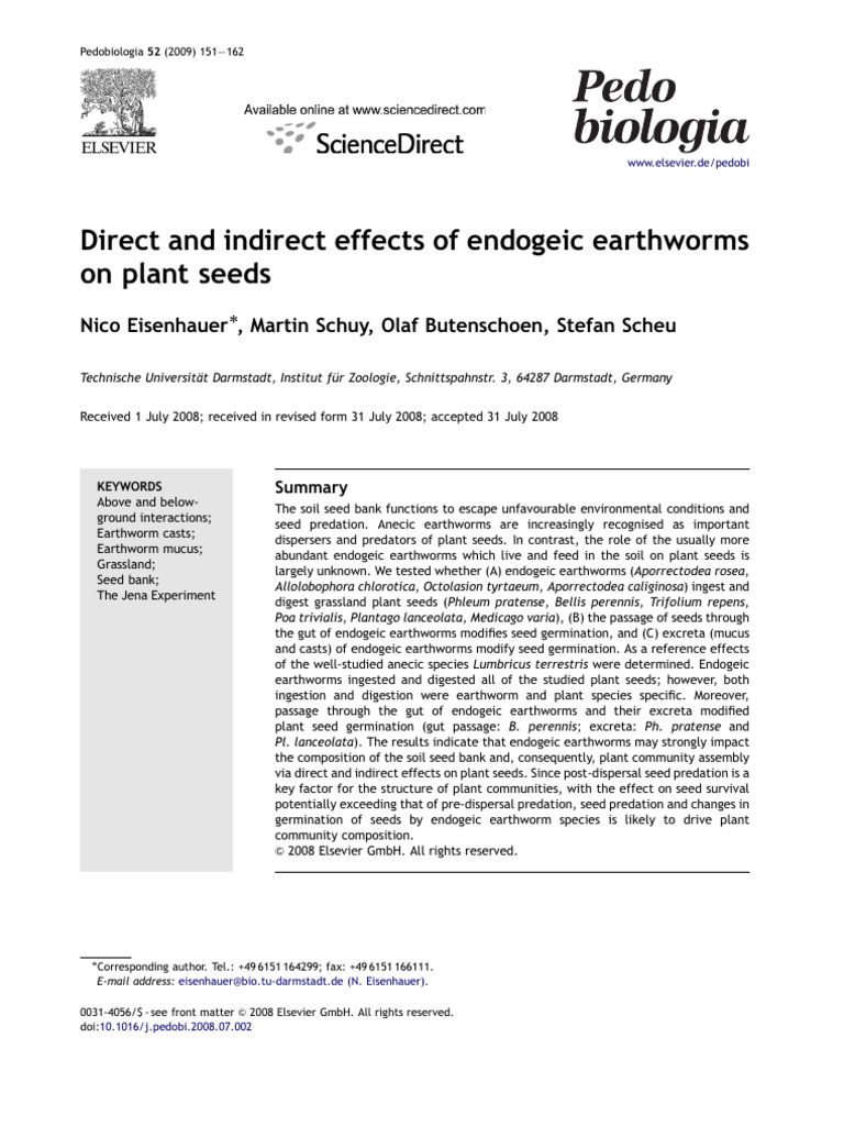 Direct and Indirect Effects of Endogeic Earthworms On Plant Seeds | PDF ...