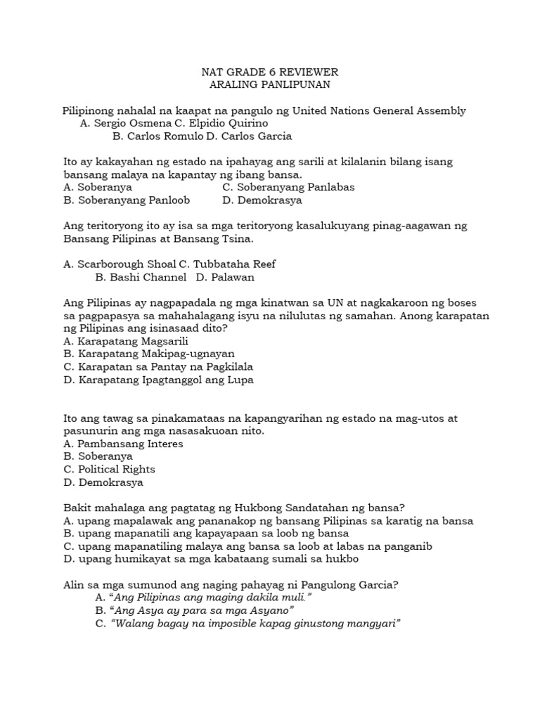 Nat Reviewer For Grade 7