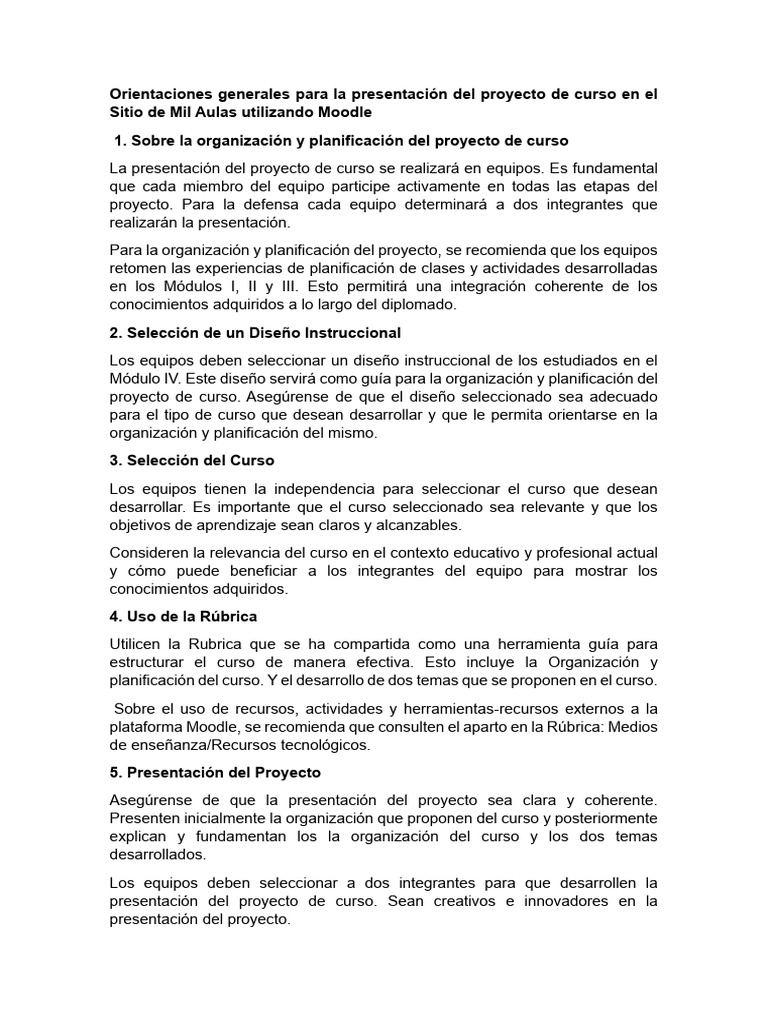 Orientaciones Generales para La Presentación Del Proyecto de Curso en El Sitio de Mil Aulas ...