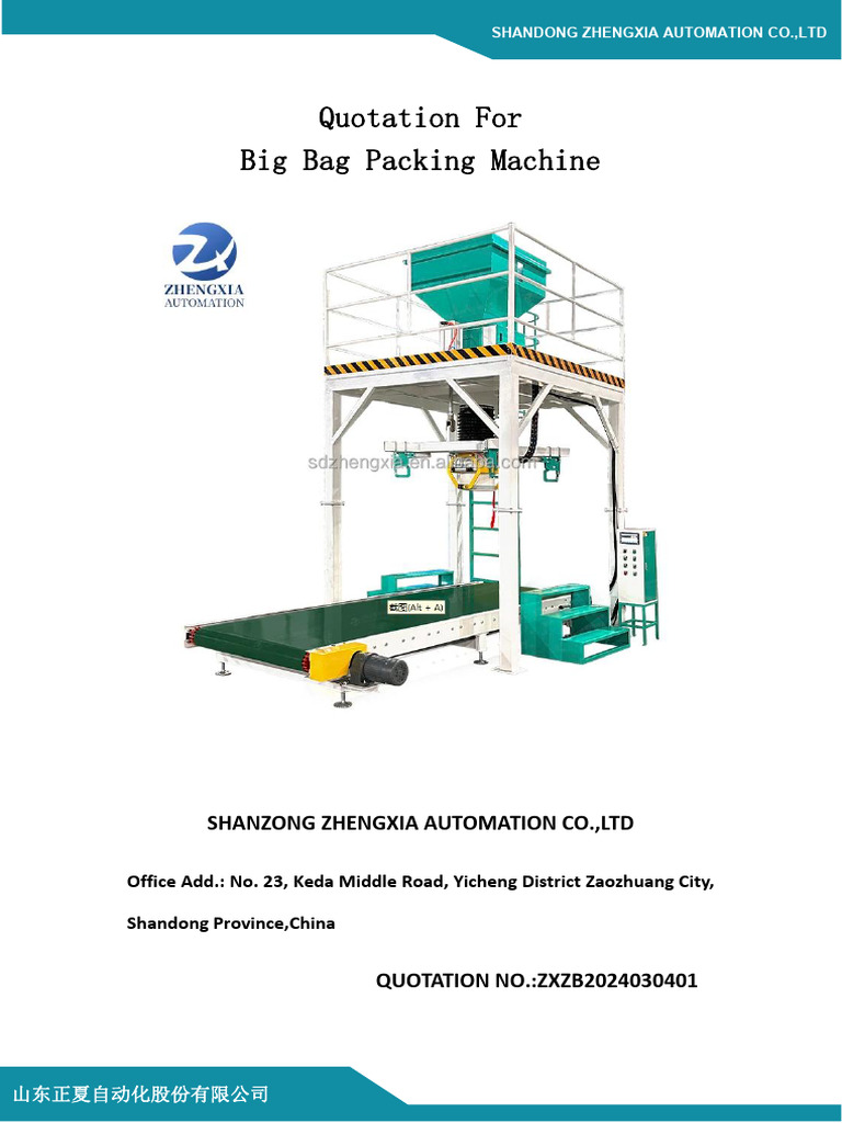 March 4th Big Bag Packing Machine Quotation | PDF | Automation | Elevator